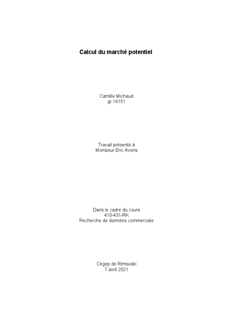 Calcul Du Marche Potentiel | PDF | Économie