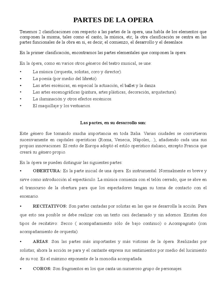 Partes de La Opera - 1º Año-Krejci Javier | PDF | Ópera | Las artes ...
