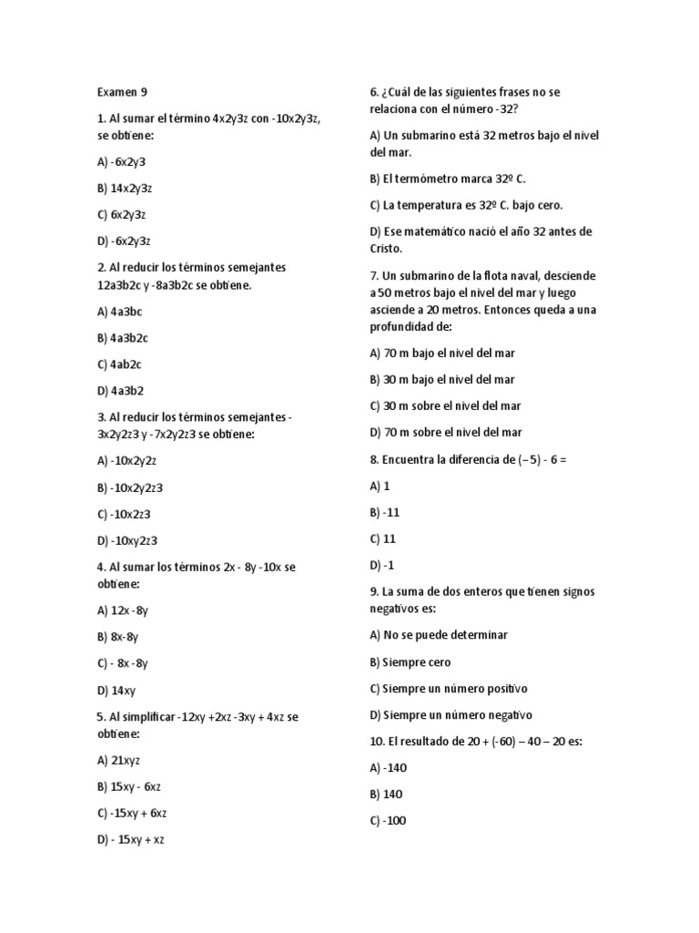 Examen 9 | PDF | Exponenciación | Multiplicación