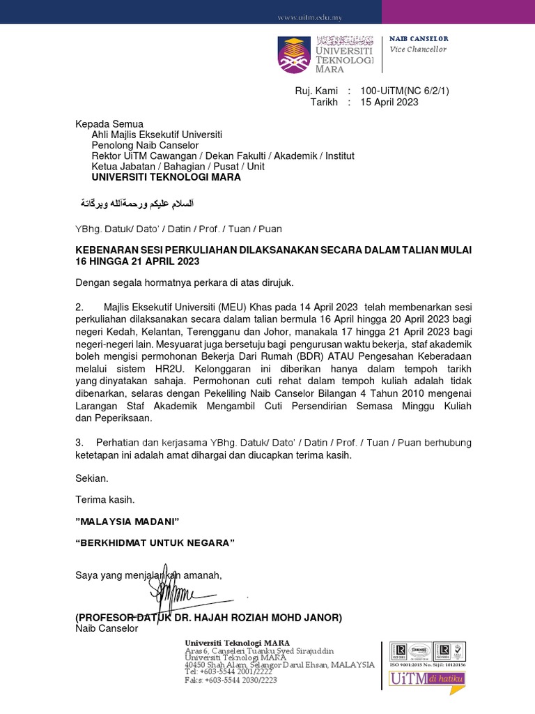 Universiti Teknologi Mara: Ruj. Kami: Tarikh: 15 April 2023 | PDF