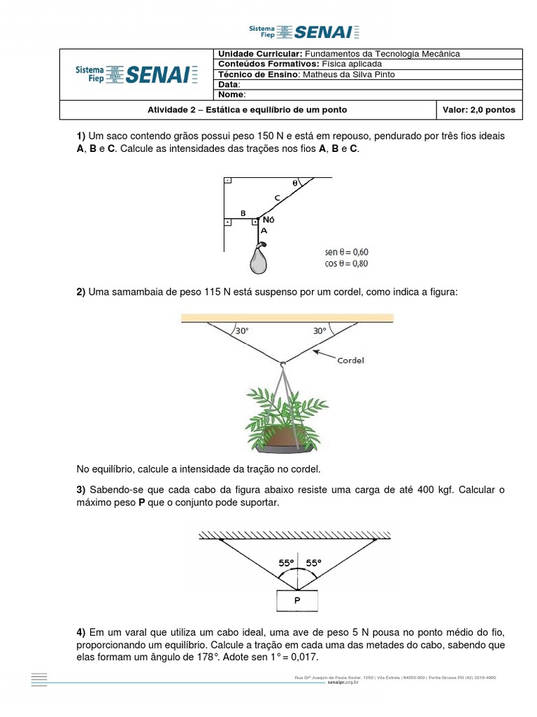 Atividade 02 - Estática e Equilíbrio de Um Ponto | PDF