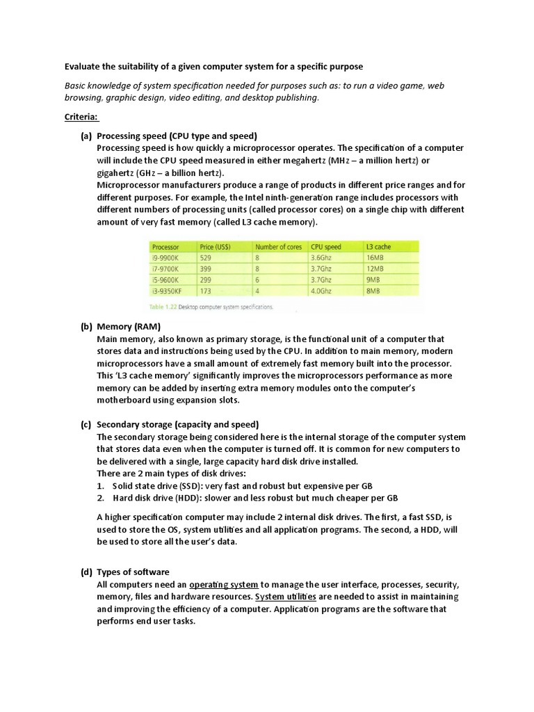 Computer Specifications | PDF | Random Access Memory | Central Processing Unit