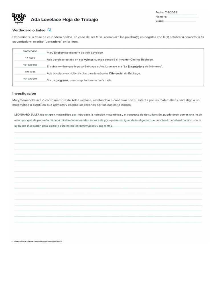 BrainPOP SEMANA 5 HOJA 1 | PDF