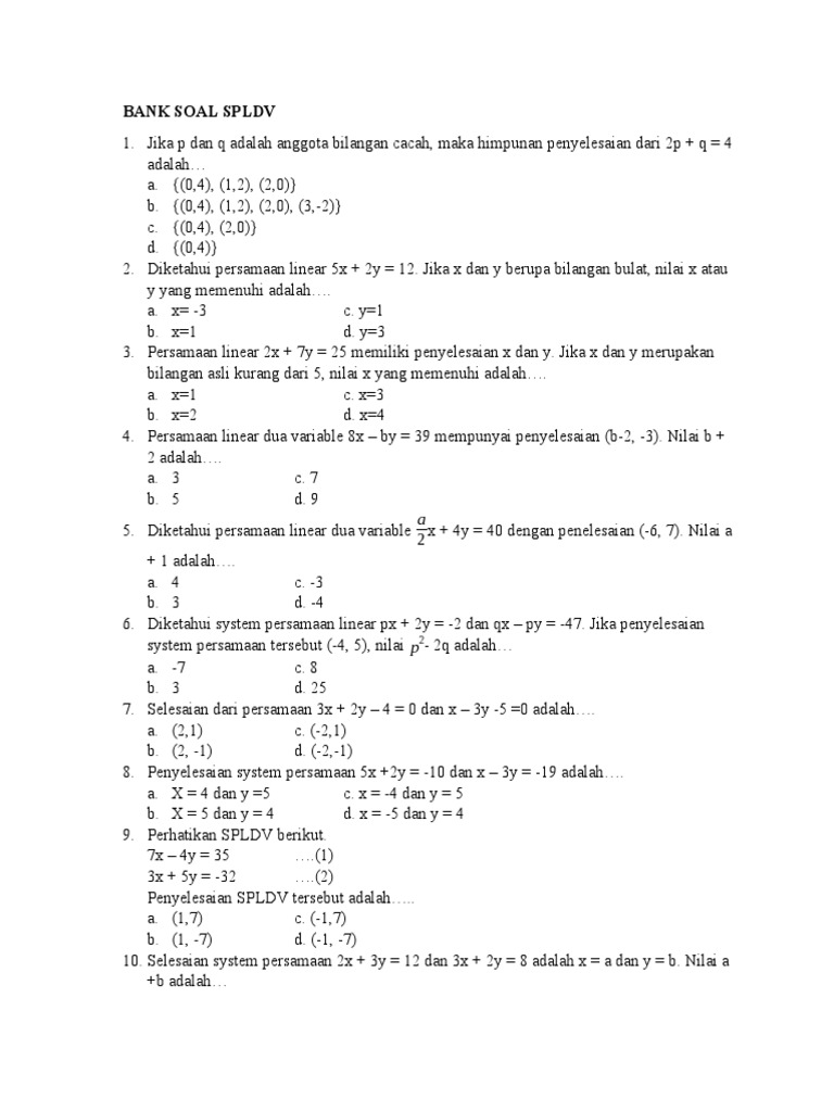 Bank Soal SPLDV | PDF