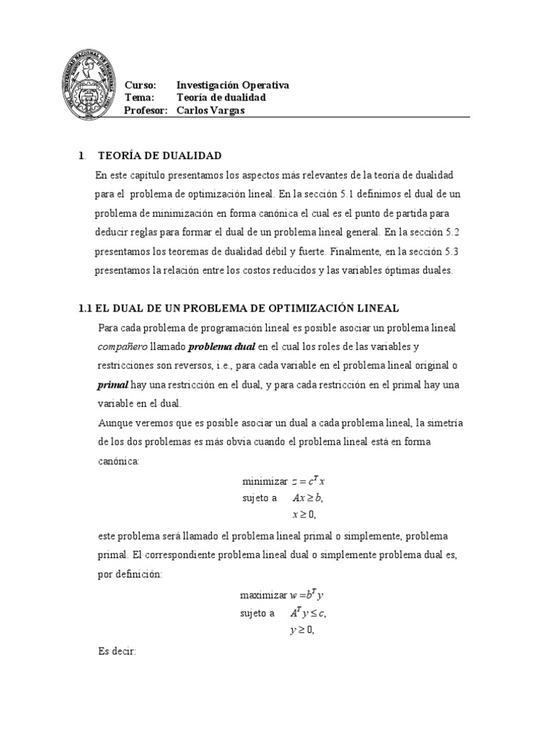 Teoria de Dualidad | PDF | Optimización Matemática | Programación lineal
