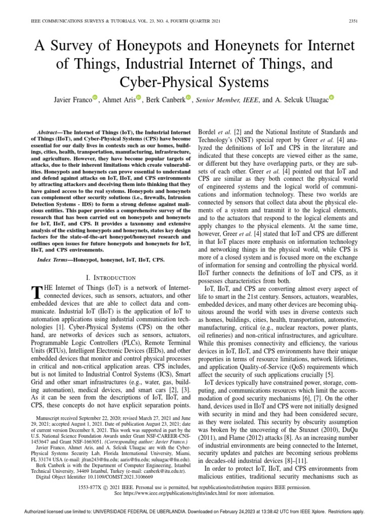 Honeypots for IoT, IIoT, and CPS Security | PDF | Art | Computers