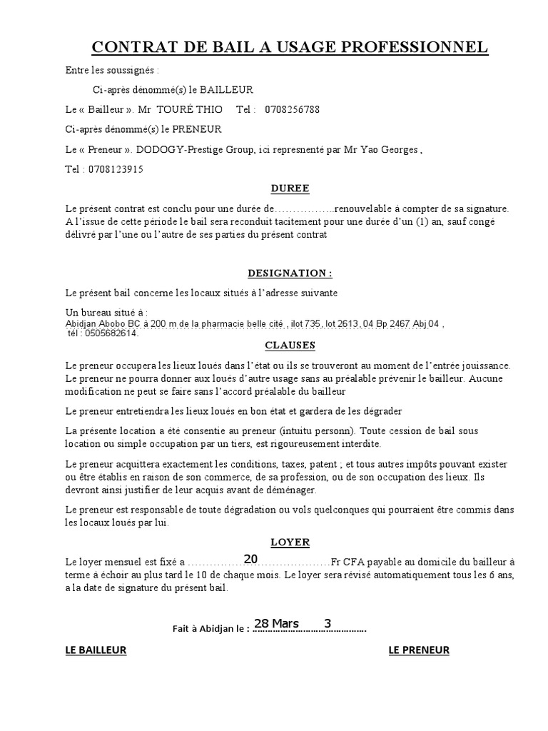 Modèle de contrat de bail professionnel | PDF | Droit