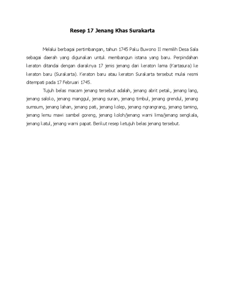 Resep 17 Jenang Khas Surakarta | PDF