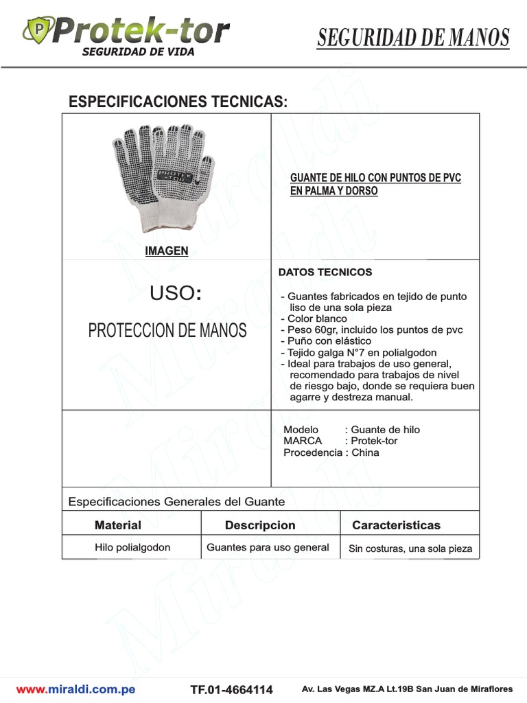 FICHA TECNICA GUANTE Guante de Hilo PROTEK-TOR | PDF FICHA TECNICA GUANTE Guante de Hilo PROTEK-TOR | PDF