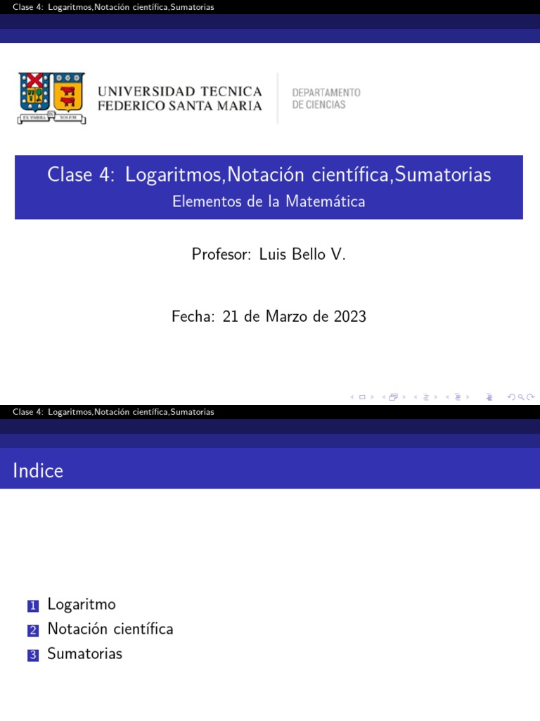 Clase 4: Logaritmos, Notaci On Cient Ifica, Sumatorias: Elementos de La Matem Atica | PDF ...