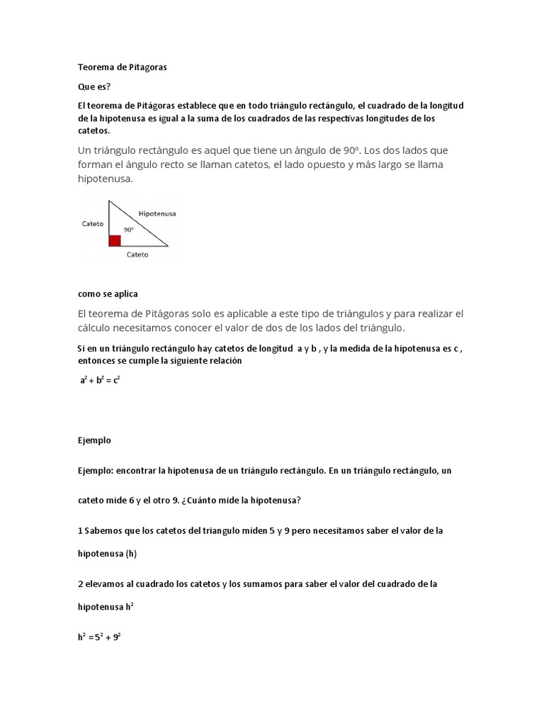 Teorema de Pitágoras: Aplicación y Ejemplo | PDF | Triángulo | Longitud