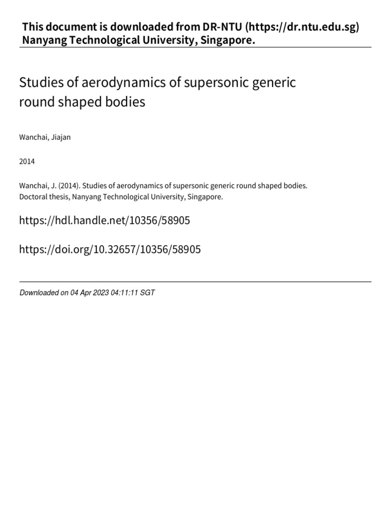 Studies of Aerodynamics of Supersonic Generic Round Shaped Bodies | PDF