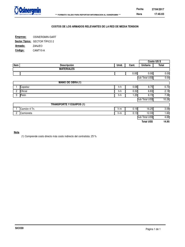 Formato Valido para Reportar Informacion Al Osinergmin | PDF
