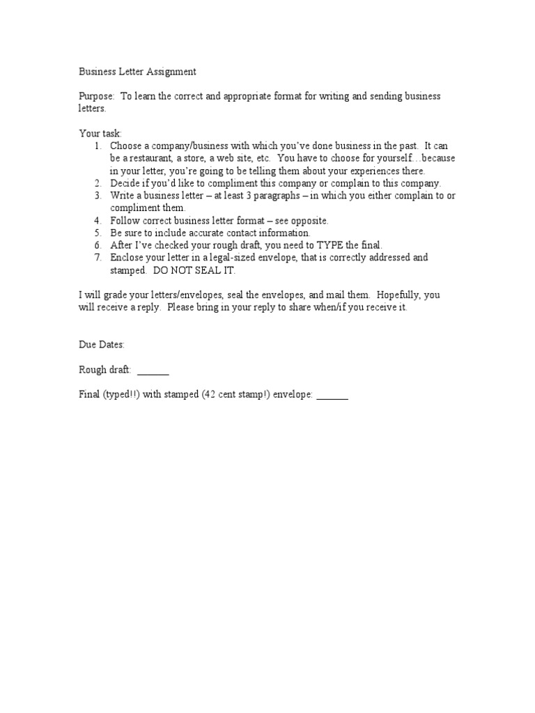 Business Letter Assignment | PDF | Career & Growth