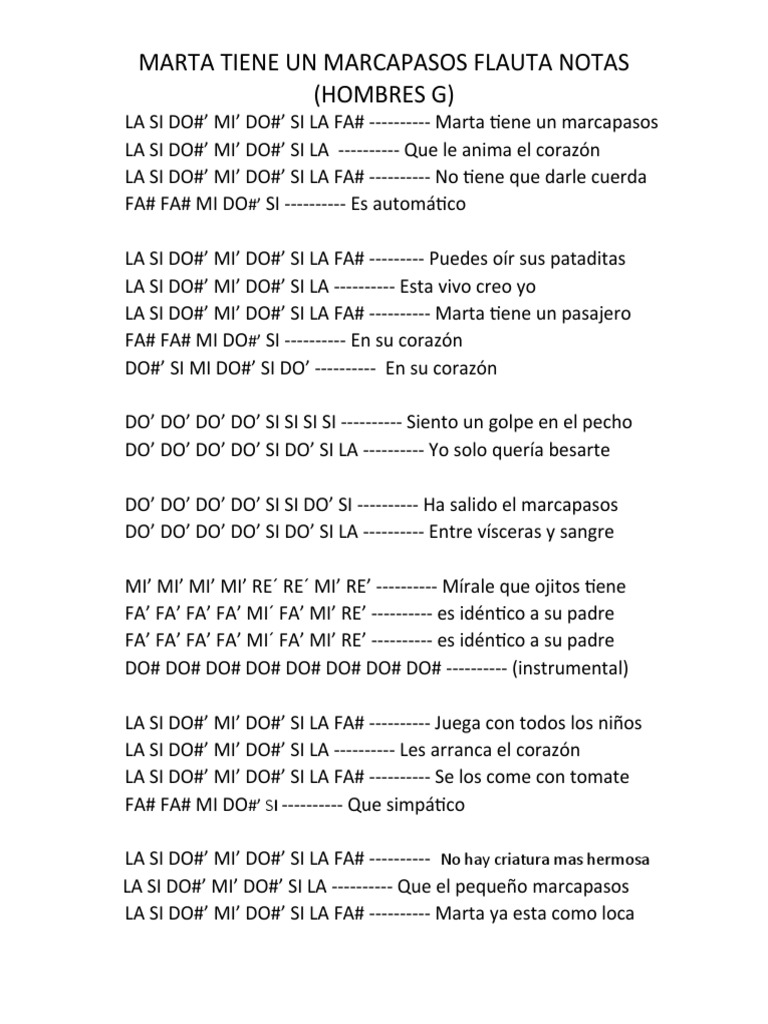 Marta Tiene Un Marcapasos Notas Flauta (Hombres G) | PDF