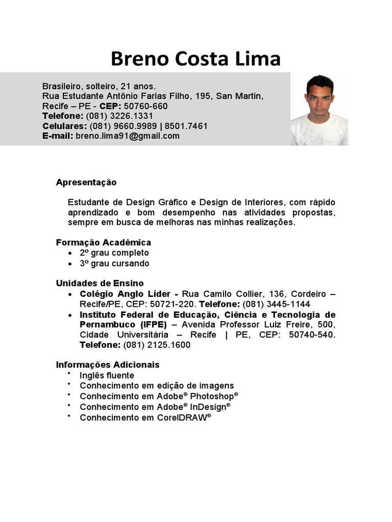 Curriculum Breno Costa Lima | PDF