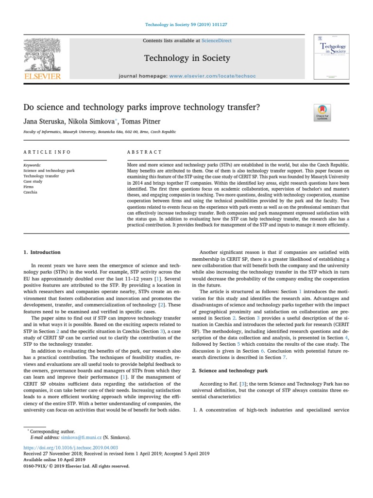 Do Science and Technology Parks Improve Technology Transfer | PDF | Innovation | Job Satisfaction