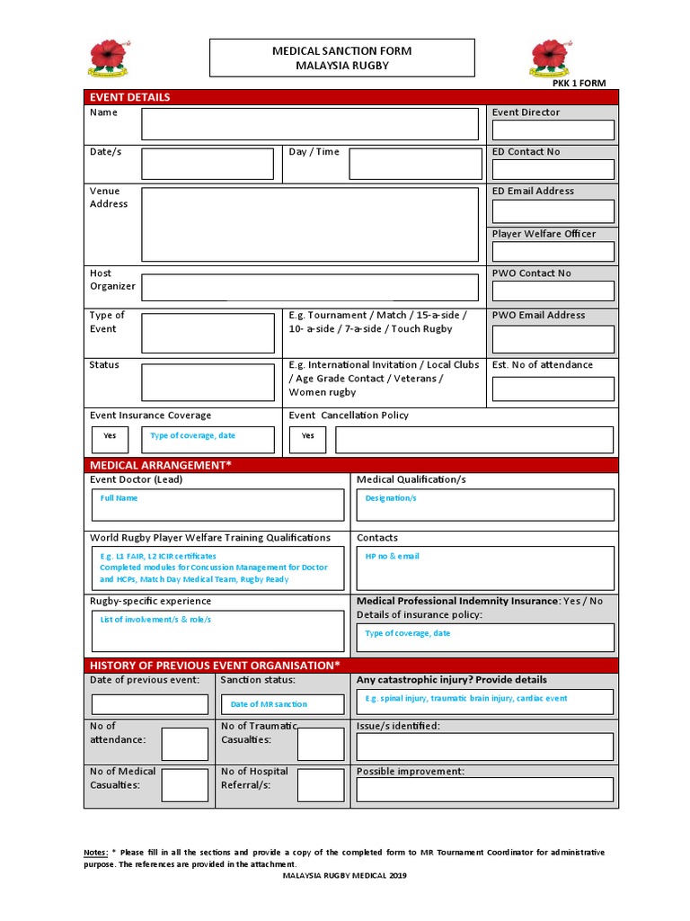 MR Tournament Medical Sanction Form (PKK1) | PDF