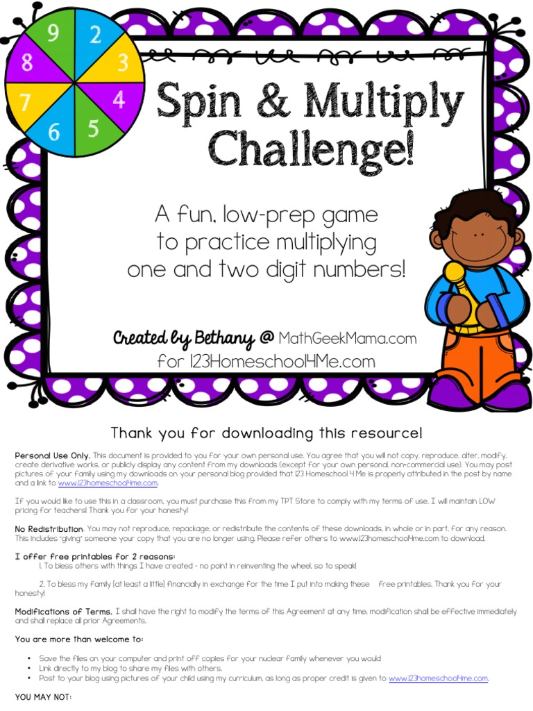 Spin & Multiply Challenge!: A Fun, Low-Prep Game To Practice ...
