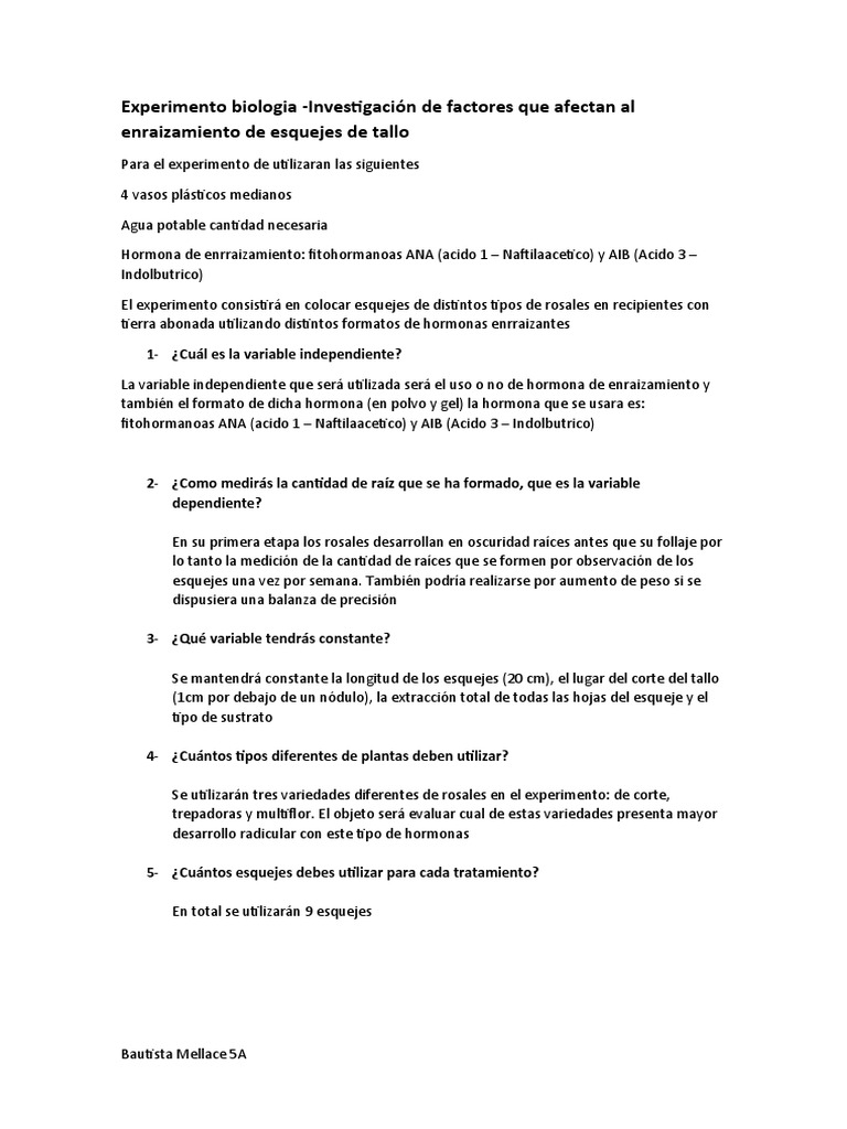 Experimento Biologia | PDF | Botánica | Plantas