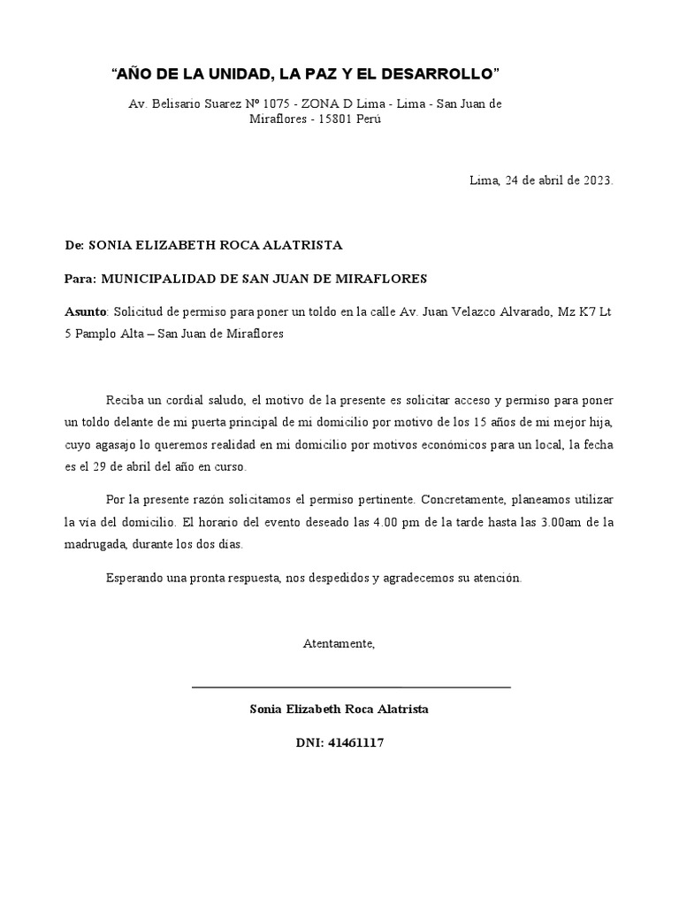 Ejemplo de Carta Solicitud de Permiso | PDF