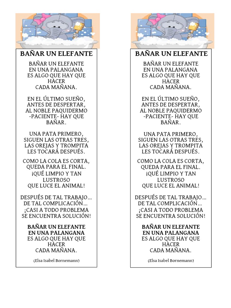 Bañar un Elefante: Poema de Elsa Bornemann | PDF