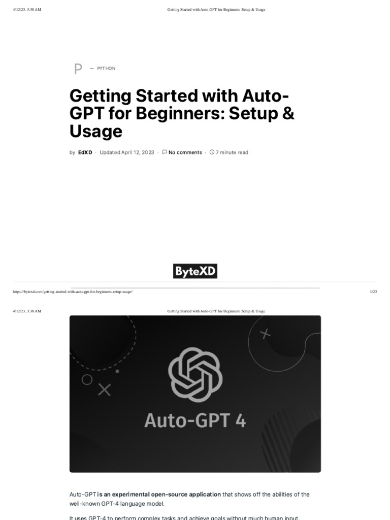 Getting Started With Auto-GPT For Beginners - Setup & Usage | PDF | Artificial Intelligence ...