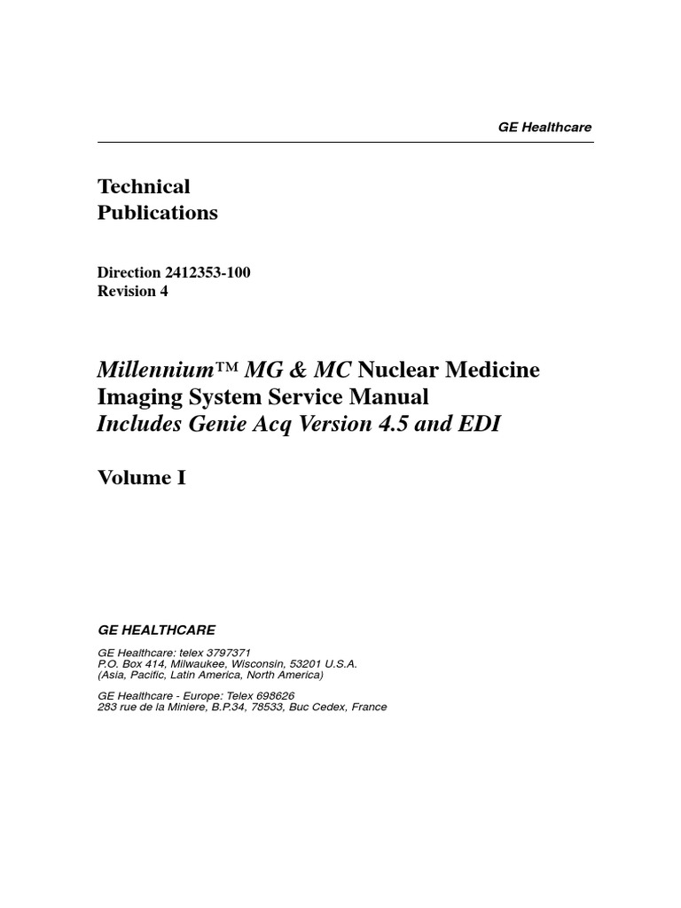 Technical Publications: Millennium™ MG & MC Nuclear Medicine Includes ...