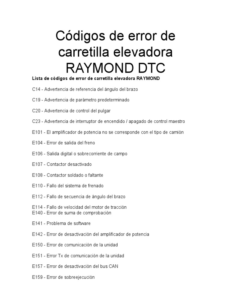 Códigos de Error de Carretilla Elevadora RAYMOND DTC | PDF