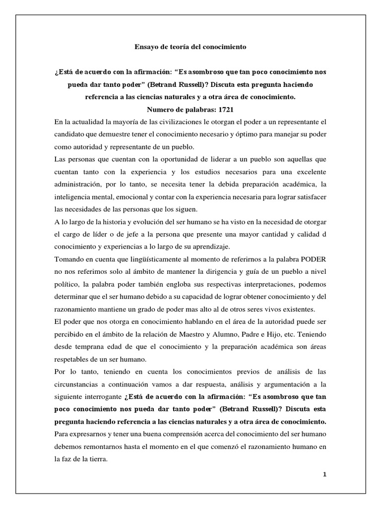 Ensayo TDC Final | PDF | Conocimiento | Homo Sapiens