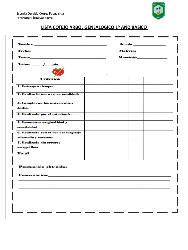 Lista cotejo arbol genealogico | PDF