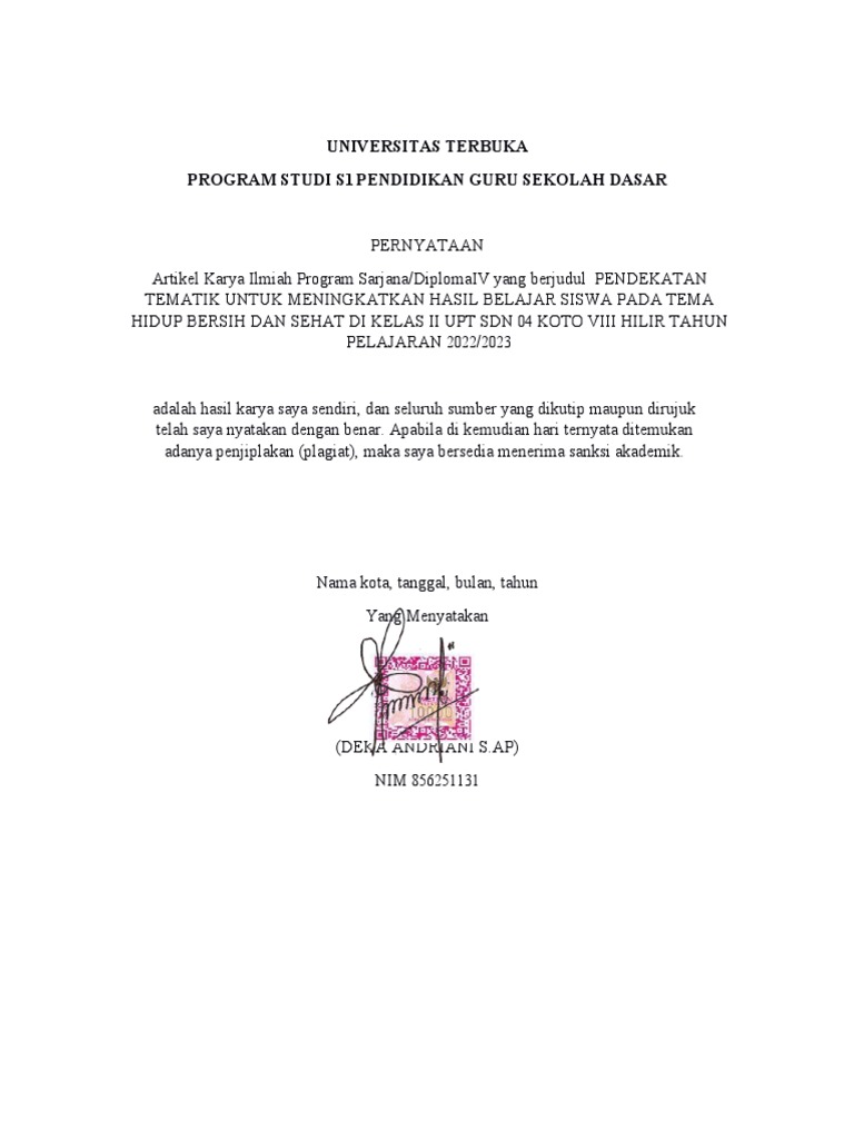 Lembar Bebas Plagiasi Ut | PDF