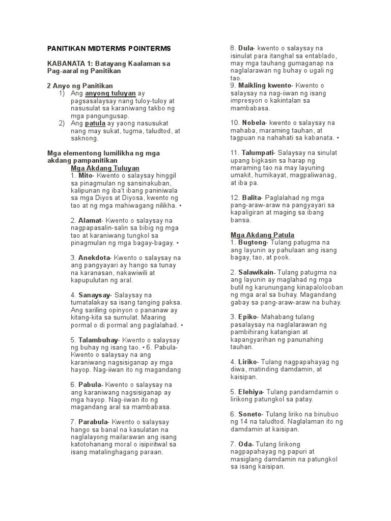 Panitikan Midterms Pointerms Batino | PDF