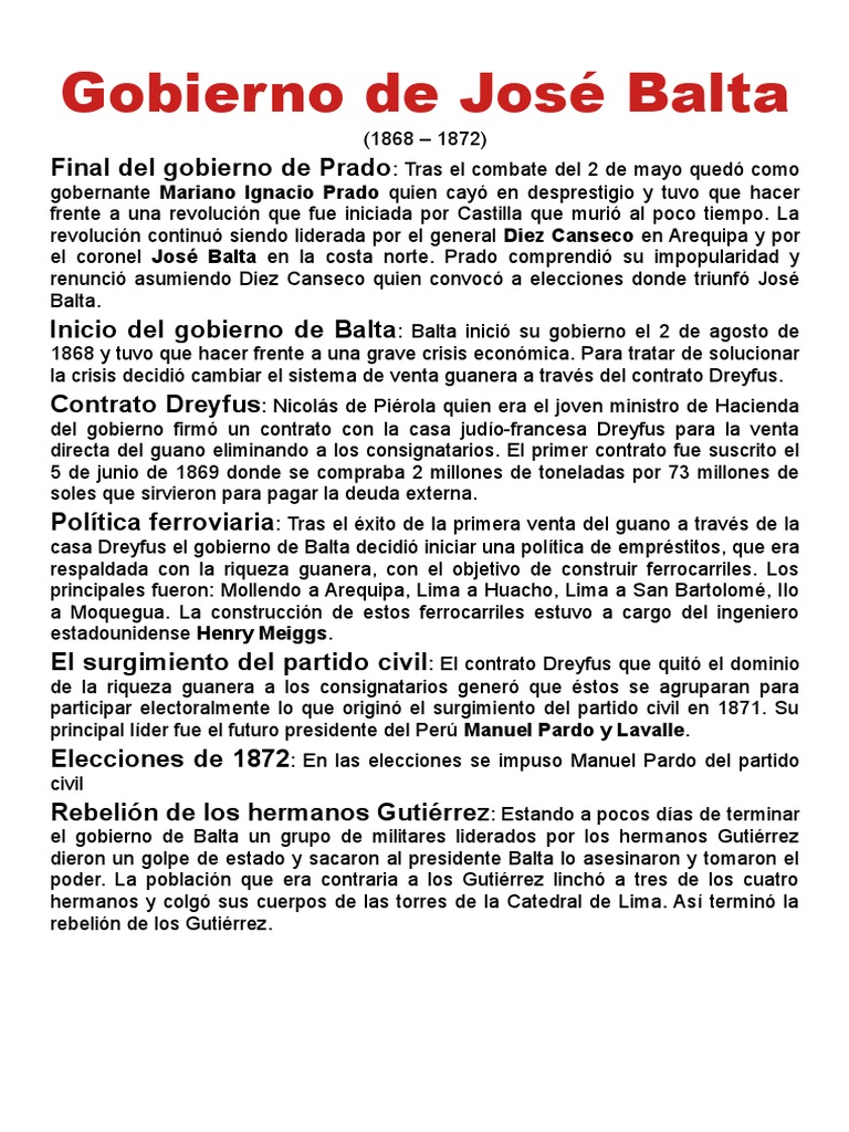 Gobierno de José Balta | PDF