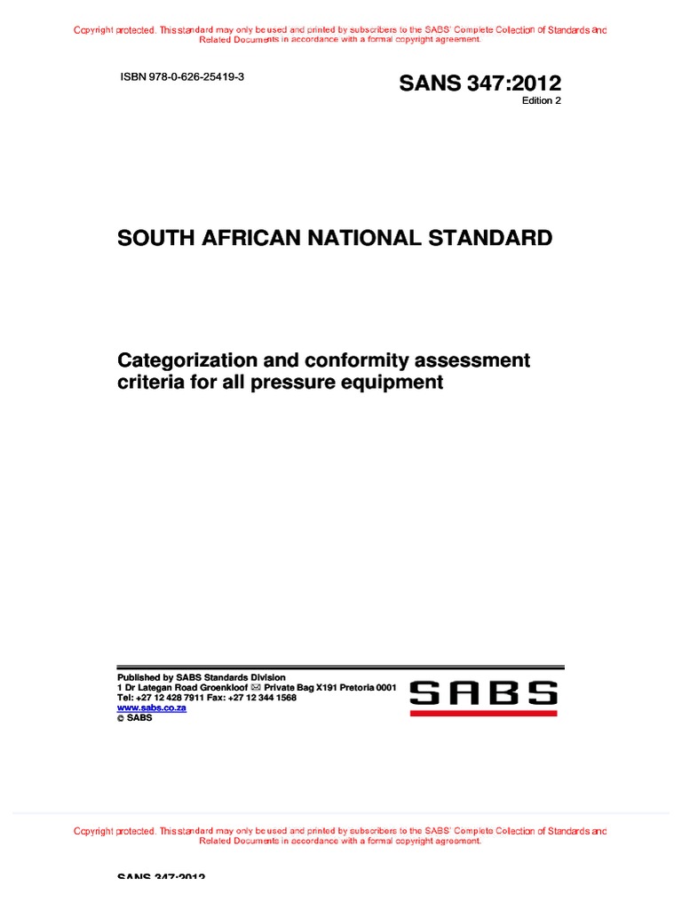 Sans 347-2012 | PDF | Occupational Safety And Health | Safety