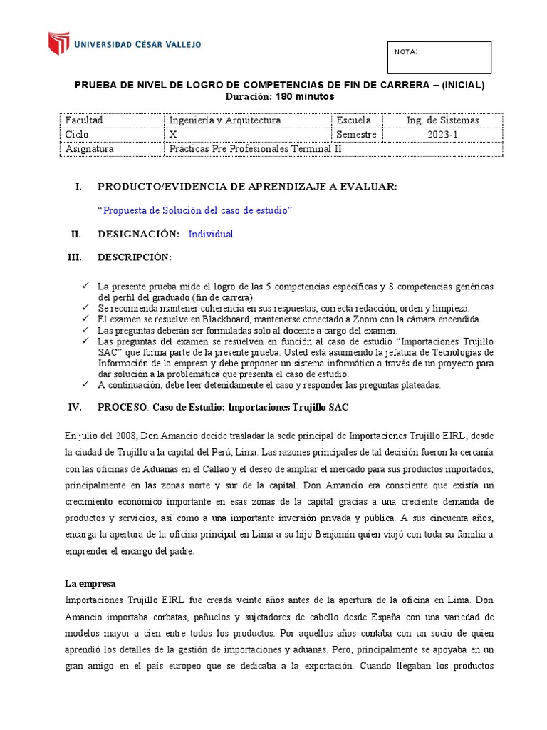 EXAMEN PLC IV NIVEL (Entrada) 2023-1 10mo Plan C | PDF | Calidad (comercial) | Microsoft Excel
