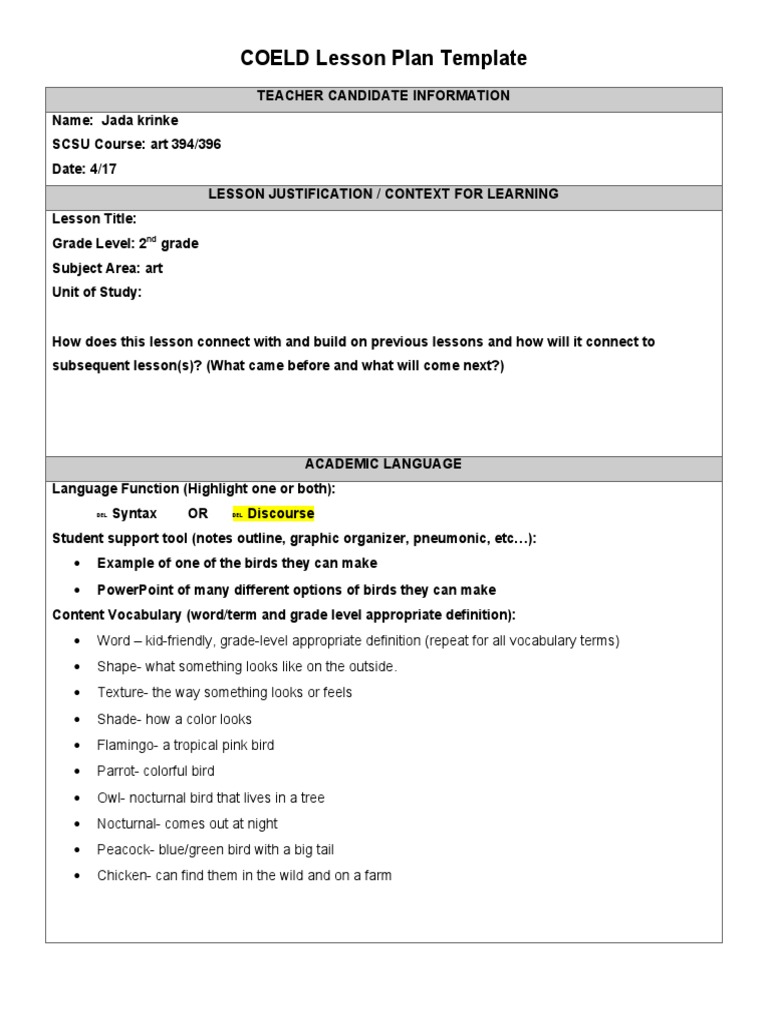 Scsu Coeld Edtpa Lesson Plan Template | PDF | Lesson Plan | Communication