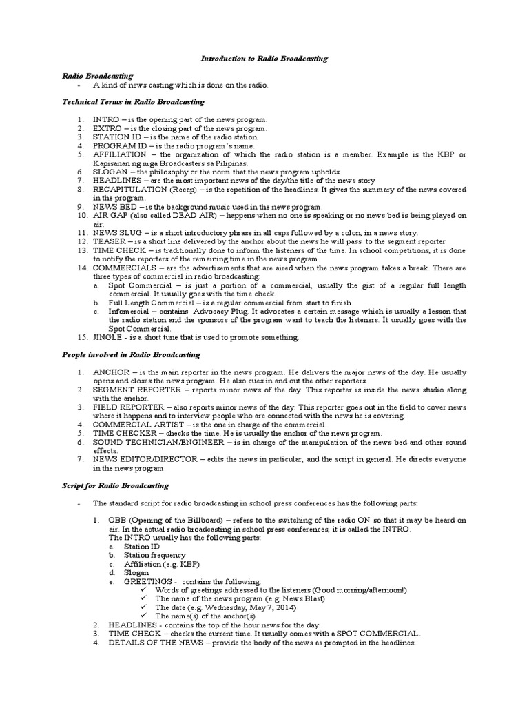Intro To Radio Broadcasting | PDF | News Broadcasting | News
