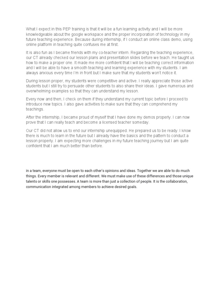 What I expect in this PEP training is that it will be a fun learning ...