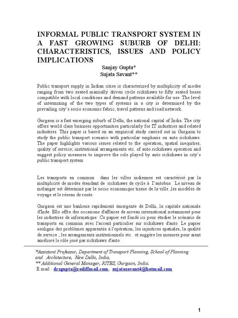 Gurgaon Public Transport Research Paper | PDF | Public Transport | Bus