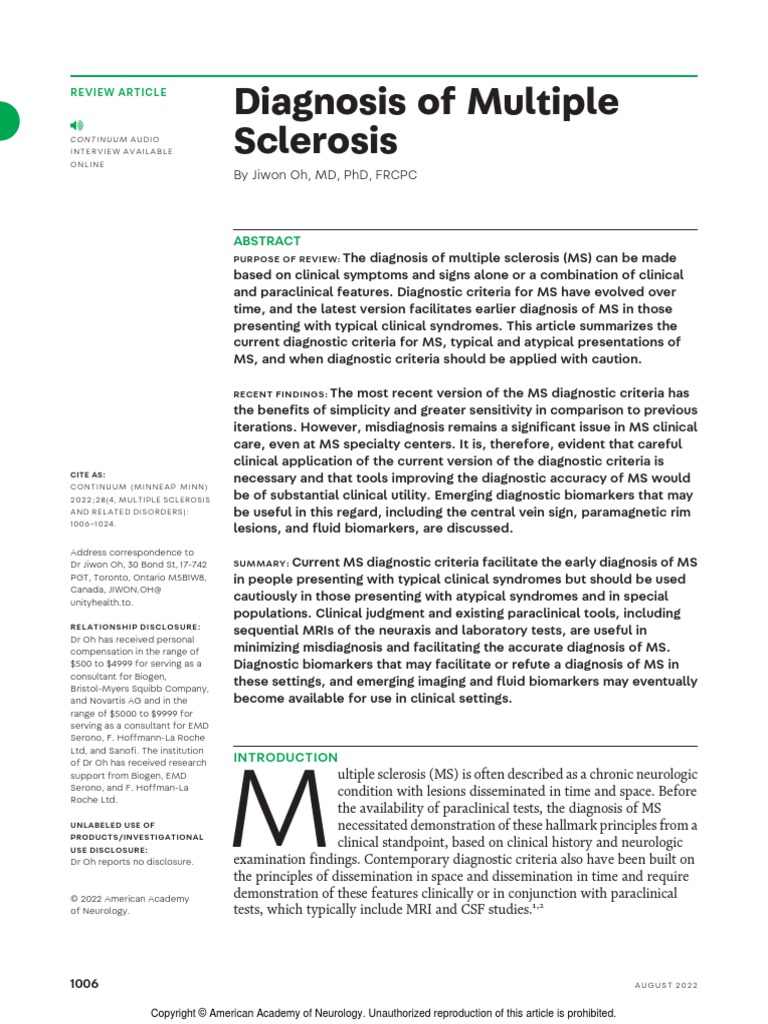 Diagnosis of Multiple Sclerosis.5 | PDF | Multiple Sclerosis | Medical ...