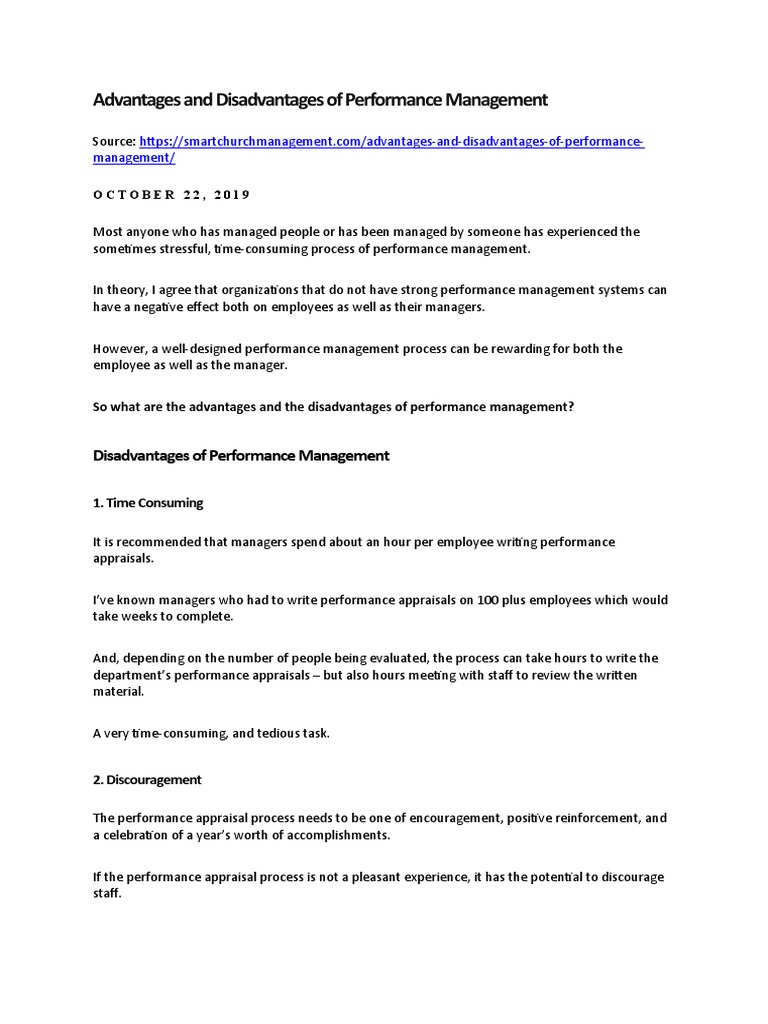Advantages and Disadvantages of Performance Management | PDF ...