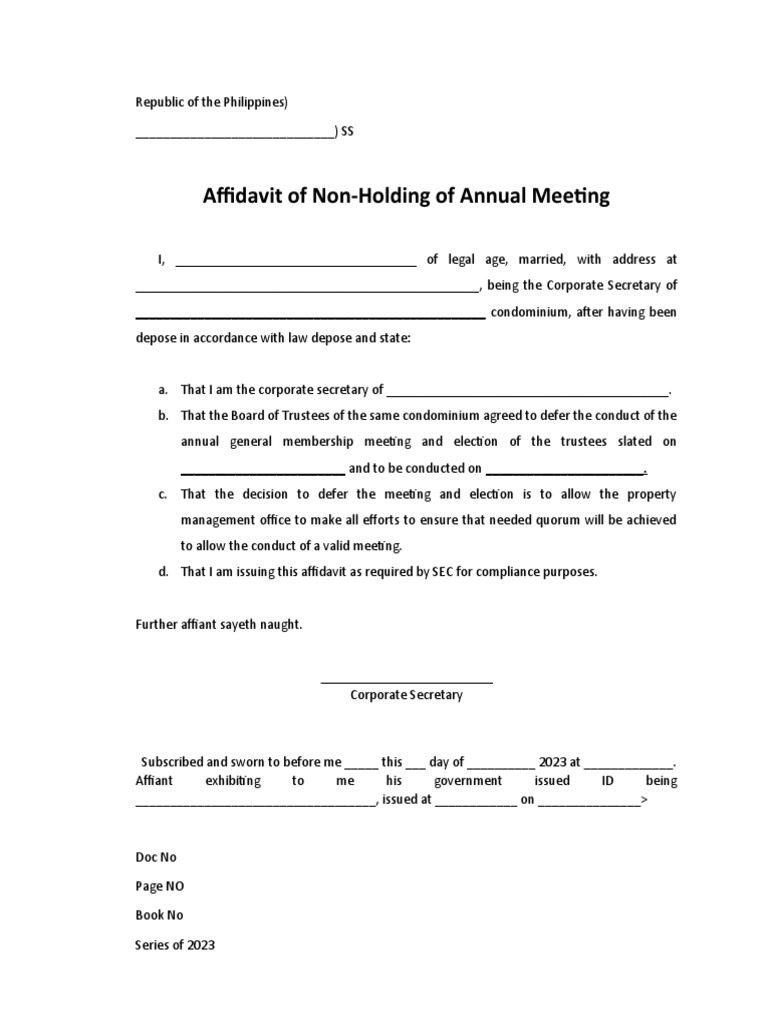 Affidavit of Non-Holding of Annual Meeting Draft | PDF | Business