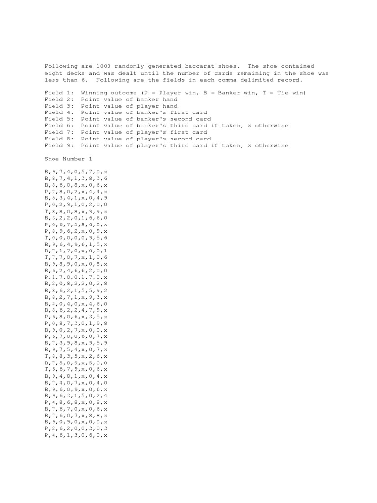 1000 Randomly Generated Baccarat Shoes 8 Decks | PDF | Tabletop Games ...