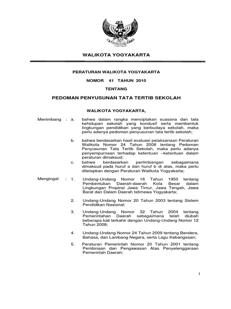 Perwal Yogyakarta No. 41 Tahun 2010 TTG Pedoman Penyusunan Tata Tertib ...