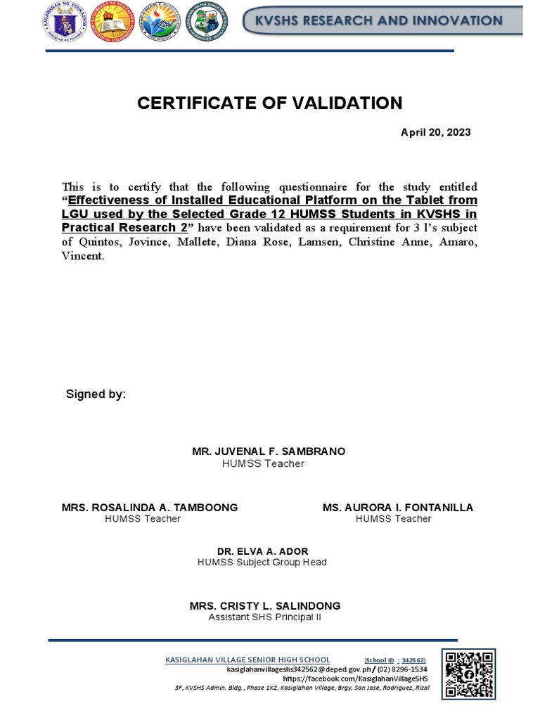 Certificate of Validation | PDF