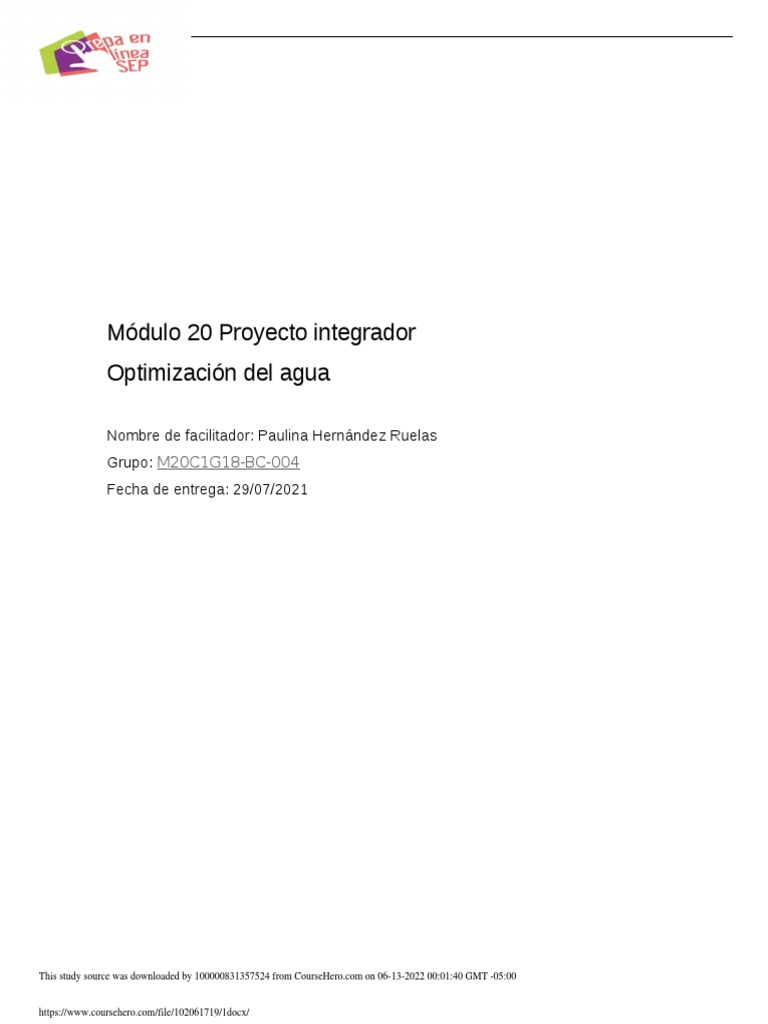 Módulo 20 Proyecto Integrador Optimización Del Agua | PDF | Ciencia y ...