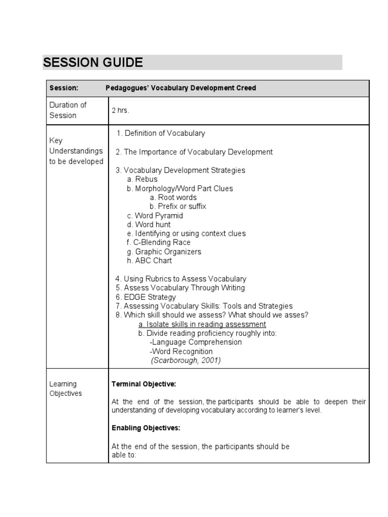 SESSION GUIDE-VocabDev | PDF