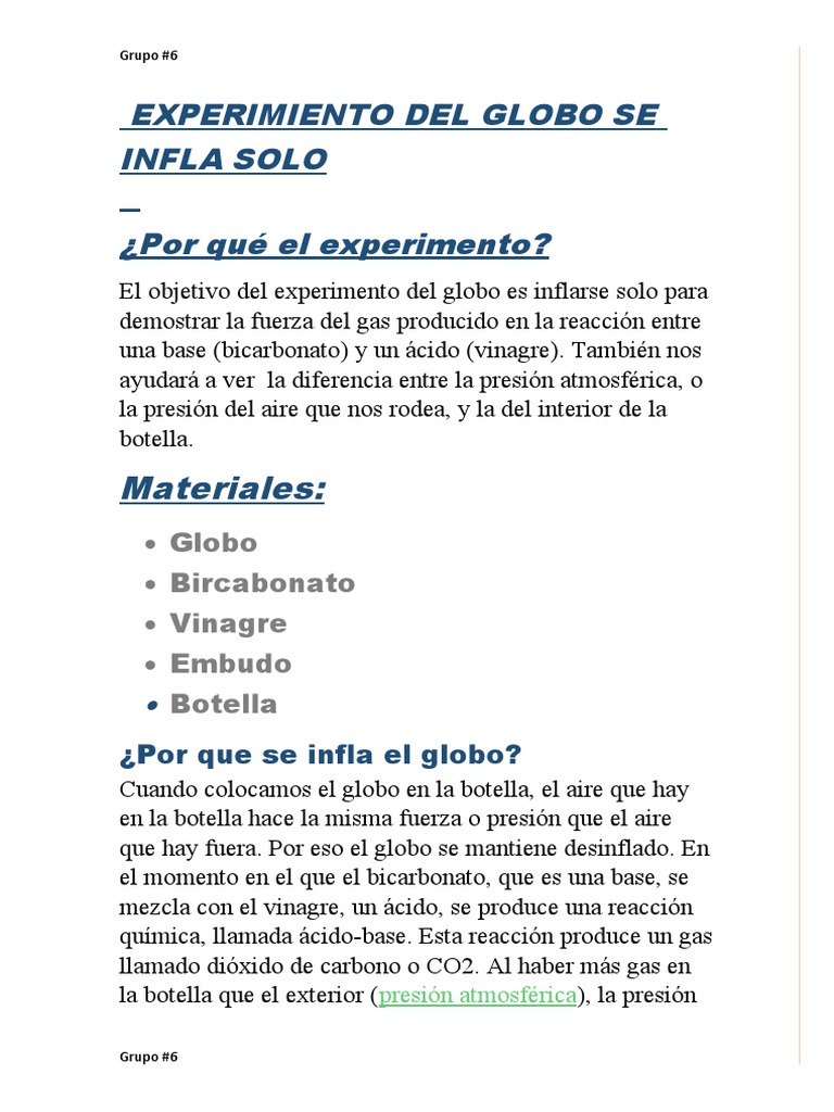 Materiales:: Experimiento Del Globo Se Infla Solo ¿Por Qué El Experimento? | PDF | Peso | Masa