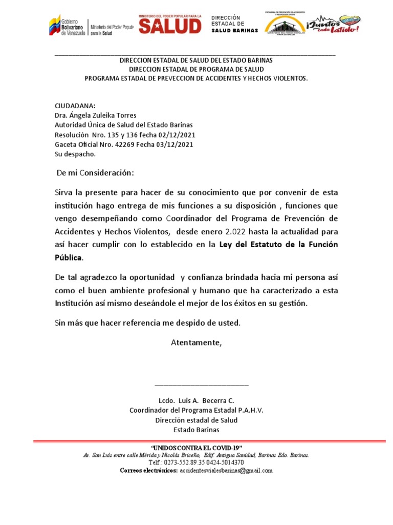 Sirva La Presente para Hacer de Su Conocimiento Quenpor Convenir de ...